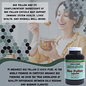 Y.S. Eco Bee Farms 100% Pure, Wild Crafted Bee Pollen Capsules - Organic Bee Pollen Vitamin Supplements Amino Acids, Organic Protein, Vitamin C, Vitamin B12 Gluten Free - 200ct with Bonus Key Chain