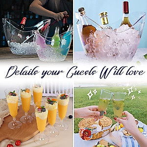 Barafat Ice Buckets for Parties (4L) & Ice Bucket Scoop & 24 Mimosa Glasses (5 Oz), Acrylic Champagne Bucket with Plastic Champagne Flutes, Clear Drinks Beverage Tub for Cocktail Bar