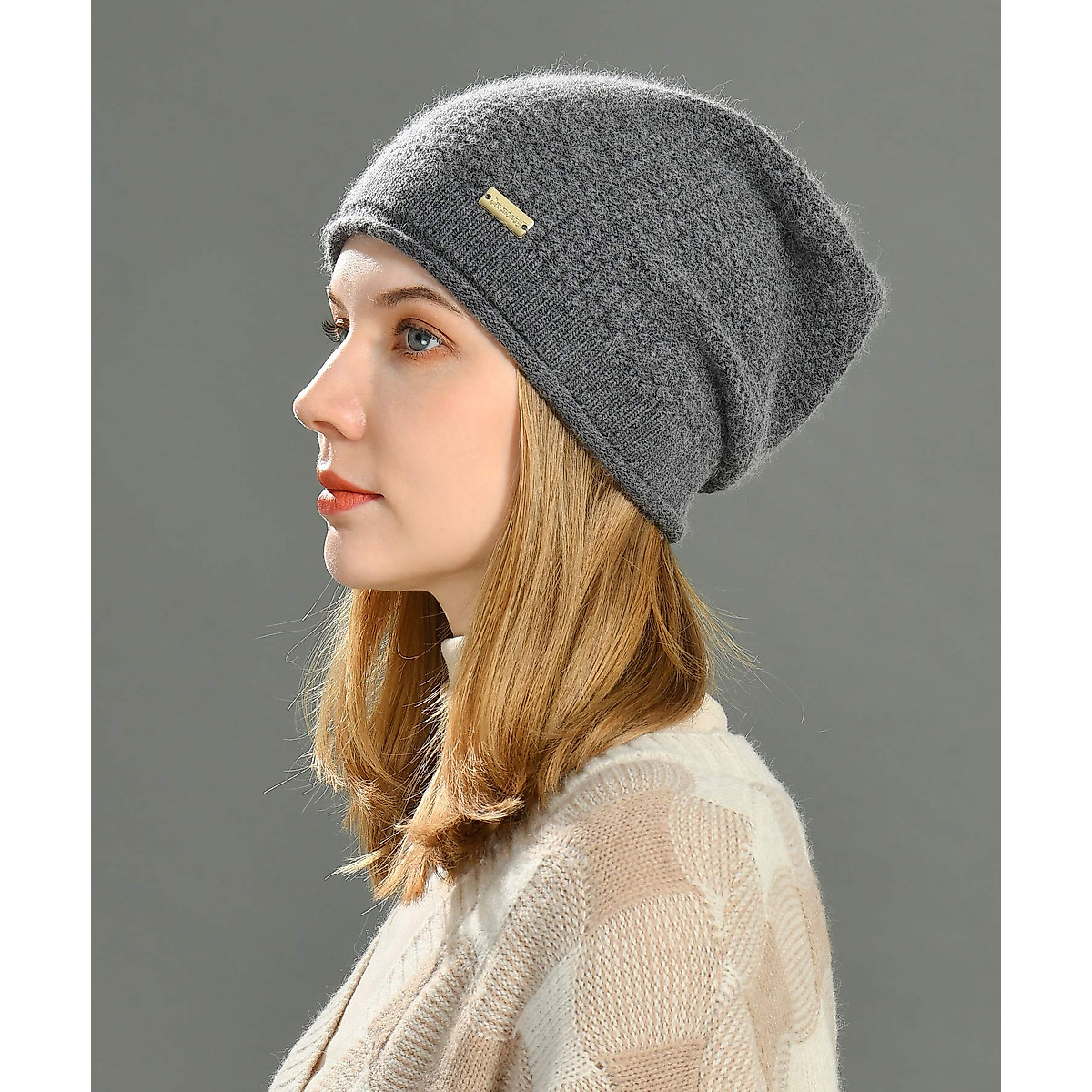 jaxmonoy Slouchy Beanies for Women Winter Soft Warm Cashmere Hat Skull Cap Ladies Knit Wool Beanie hat for Women - Dark Grey