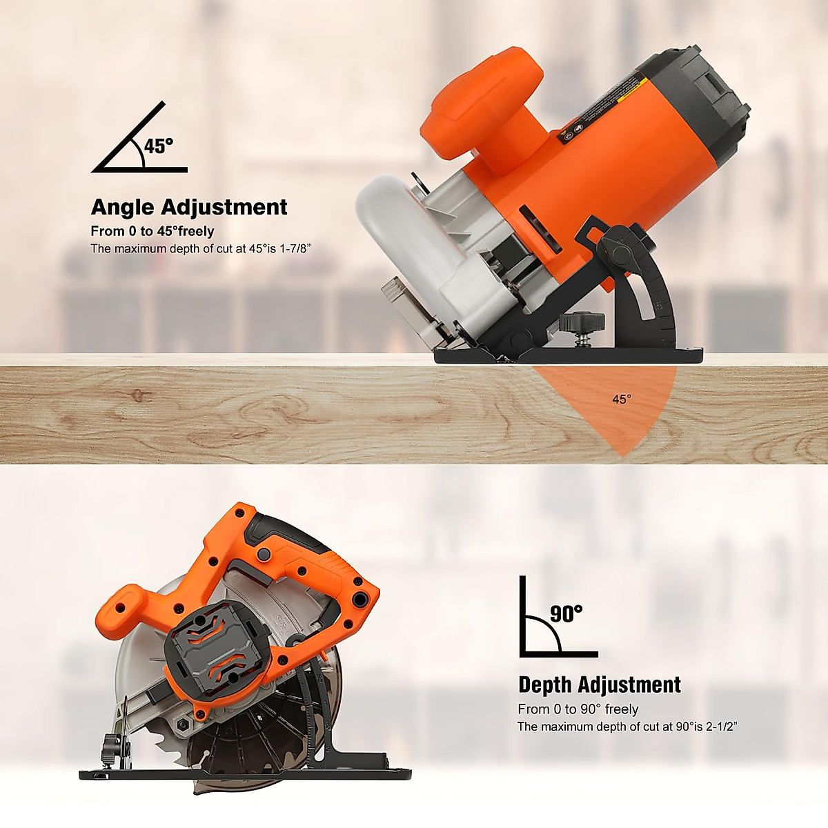 Yunirvana 11 Amp Corded Circular Saw with Circular Saw Blade, 6000RPM, Adjustable Cutting Depth, 7-1/4 Inch Blade, Ideal for Wood and Plastic Cuts, Professional Carpentry Tool for Precision Cutting