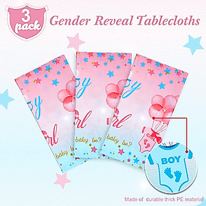 Mixweer 3 Pcs Gender Reveal Table Cloth Gender Reveal Party Supplies Waterproof Boy or Girl Plastic Tablecloth Pink and Blue Disposable Table Cover for Gender Reveal Baby Party Decorations, 54" x 108"