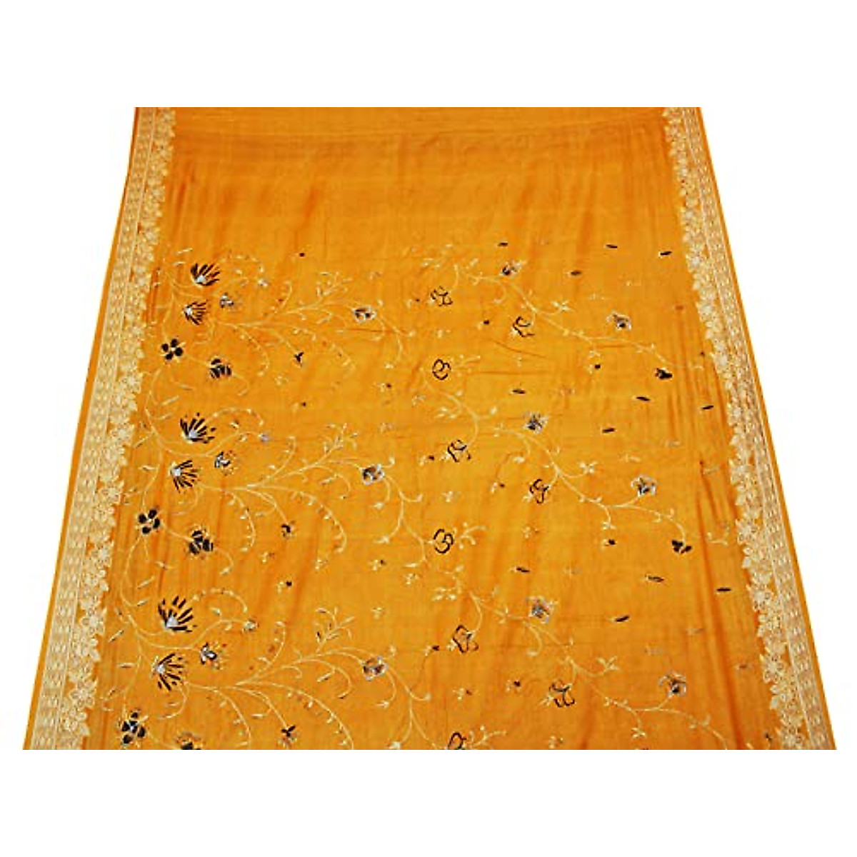 Peegli Vintage 100% Pure Silk Saree Yellow Woven Dress Making Fabric DIY Craft Sari