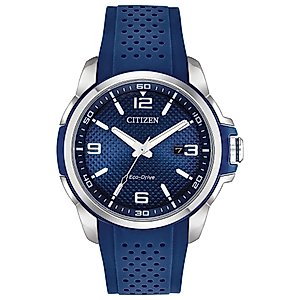 Citizen Men's Eco-Drive Weekender Watch in Stainless Steel with Blue Polyurethane strap, Blue Dial (Model: AW1158-05L)