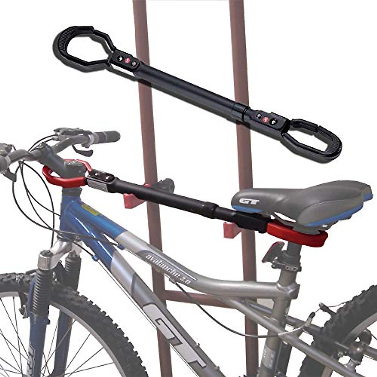 SPAREHAND Universal Adjustable Bike Frame Adapter for Rack Storage, Women's Bikes. Red Ends