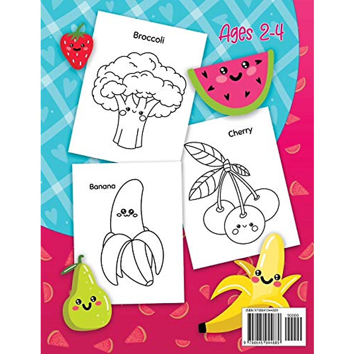 Cute Fruits and Vegetables Toddler Coloring Book: 50 Big, Simple and Fun Designs, Ages 2-4, 8.5 x 11 Inches (21.59 x 27.94 cm)