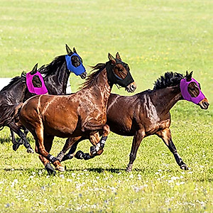 4 Pieces Horse Fly Mask with Ears Protection Horse Mask Smooth Elastic Fly Mask with Sun Protection for Horses (Medium)