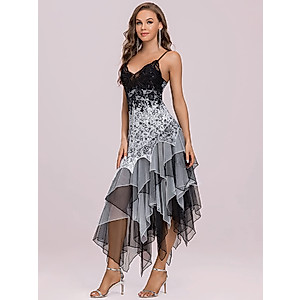 Ever-Pretty Women's Irregular A-line Sleeveless Lace Tea Length Prom Dresses Long White US8