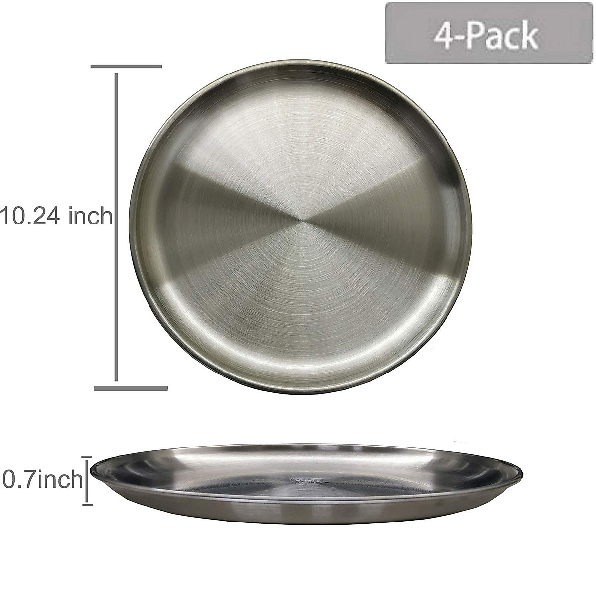 NEWEE Stainless Steel Dinner Plates, Stainless Steel Plates, 10 inch, Metal Round Dinner Plate for Adults, Eating, Camping, Picnic,Outdoor, Unbreakable Dishwasher Safe(Pack of 4) Silver 10.24 inch