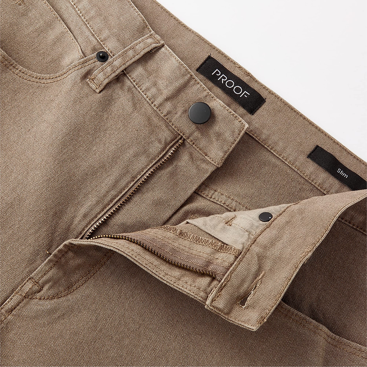 Huckberry Proof Men's Rover Pant, Classic Work Pant & Breathable Fabric - Slim Fit, Dark Bronze Grey, Size 34 x 34