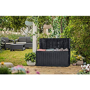 Keter Marvel+ 270L Outdoor 65% recycled Garden Furniture Storage Box Graphite Wood Panel Effect | Fade Free | All Weather Resistant | Safe and Secure | Zero Maintenance | 2 year Warranty
