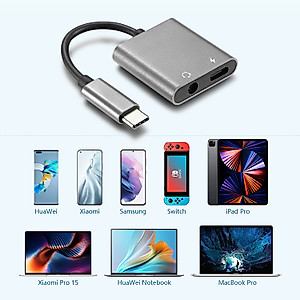PEPPER JOBS USB-C to 3.5 mm Headphone Jack Adapter 2-in-1 USB-C to AUX Adapter with Fast Charging, Compatible with Samsung Galaxy S21 Series and More (C2PDA)