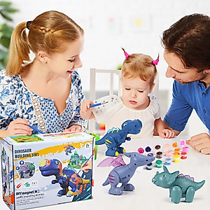 ThinkMax Magnetic Dinosaur Toys for Kids, Take Apart toys with Light, Roar Sound, Play Mat & Painting Kit, Kids Trex Christmas Birthday Gifts for Boys Girls 2 3 4 5 Year Old, Medium, Green Blue Purple