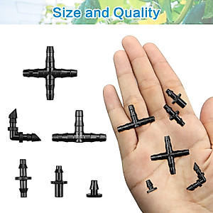 295 Pcs Drip Irrigation Fittings Kit for 1/4" Tubing - 110 Straight Barbs,35 Single Barbs,75 Tees,20 Elbows,30 End Plug,25 4-Way Coupling - Barbed Connectors Fittings for Sprinkler Systems