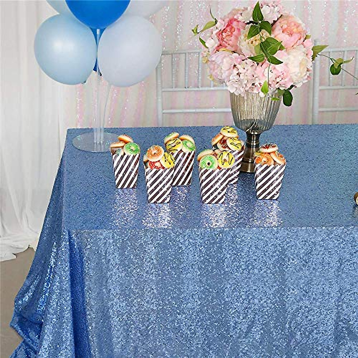 Sequin Table Cloths 60x102 Inches Baby Blue Sparkly Table Cover for Baby Shower Party Boys Birthday Wedding Cake Table Decorations