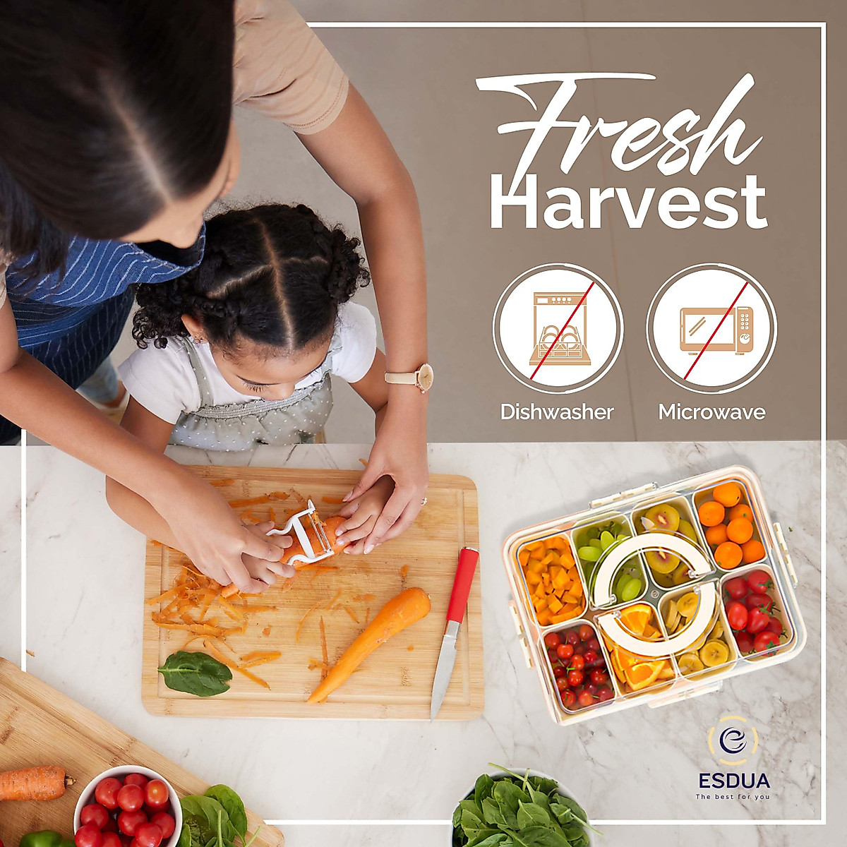 ESDUA Snackle Box Container, Divided Serving Tray with Lid and Handle Snack Box, Travel Charcuterie Board with Lid Candy Organizer, Snack Organizer Veggie Tray&Fruit Tray (1 Pcs - 8 Compartments)