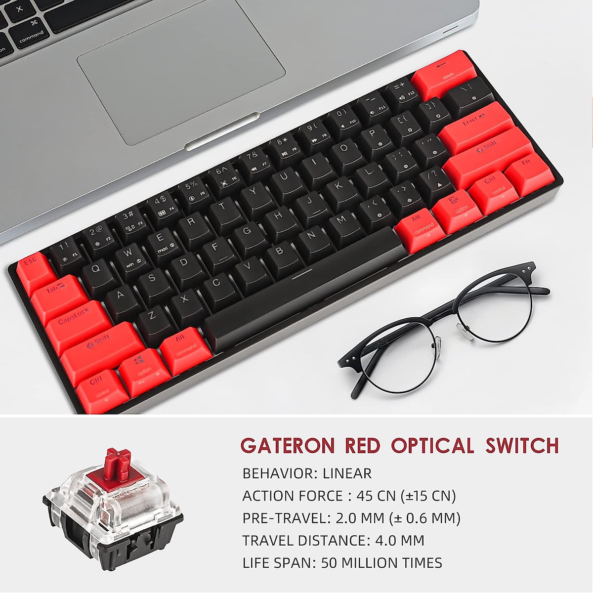 Ussixchare GK61 60% Mechanical Keyboard Hot Swappable RGB Led Gaming Keyboard Linear Red Switch for PC/Win/PS4/Xbox（Gateron Optical Red ）