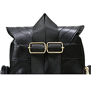 GinTai Women Pu Leather Owl Cartoon Backpacks Fashion Casual Satchel mini Small black Backpack, Black