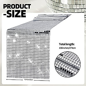 3 Packs 12 x 108 Inches Disco Party Table Runner Mirror Silver Foil Table Runner Glitter Table Cover Sparkle Sequin Tablecloth for 70s 80s Disco Dance Party Wedding Bachelorette Home Table Decorations