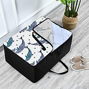 DOMIKING Clothes Storage Bag Under Bed - Dolphins Blanket Storage Large Comforter Bags Storage with Zipper Moving Supplies 27.6x19.7x11inch