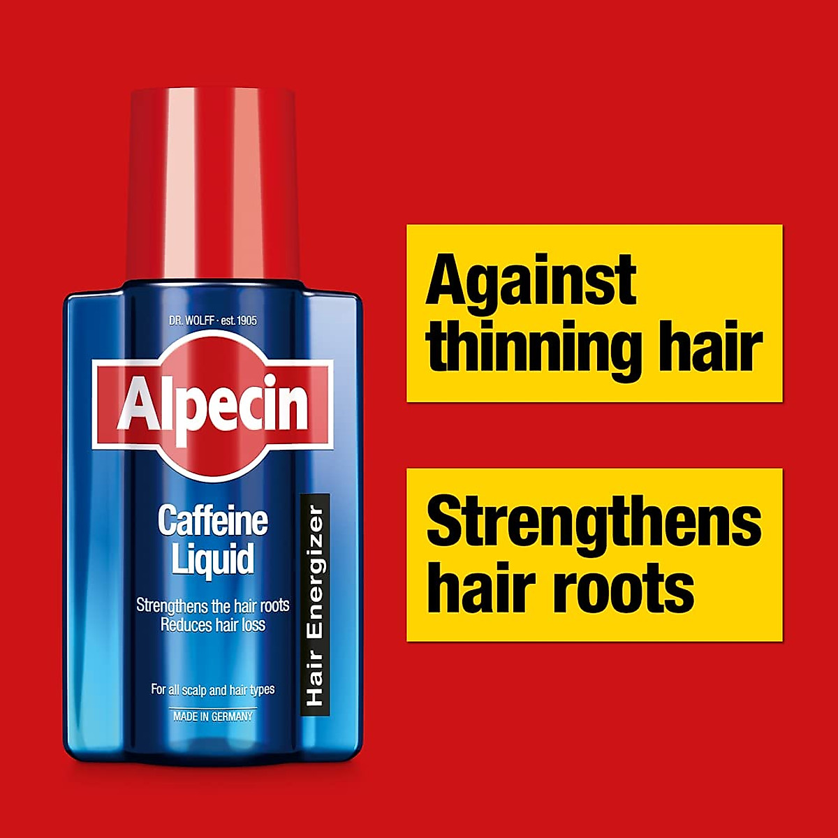 Alpecin After Shampoo Caffeine Liquid Hair Recharger, 6.76 fl oz, Scalp Tonic for Men's Thinning Hair Growth, Sulfate Free with Castor Oil