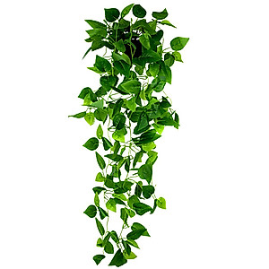 FOLUXING 1 Pack Artificial Hanging Plants, Fake Potted Plant with Black Pot for Home Indoor/Outdoor Office Garden Decor