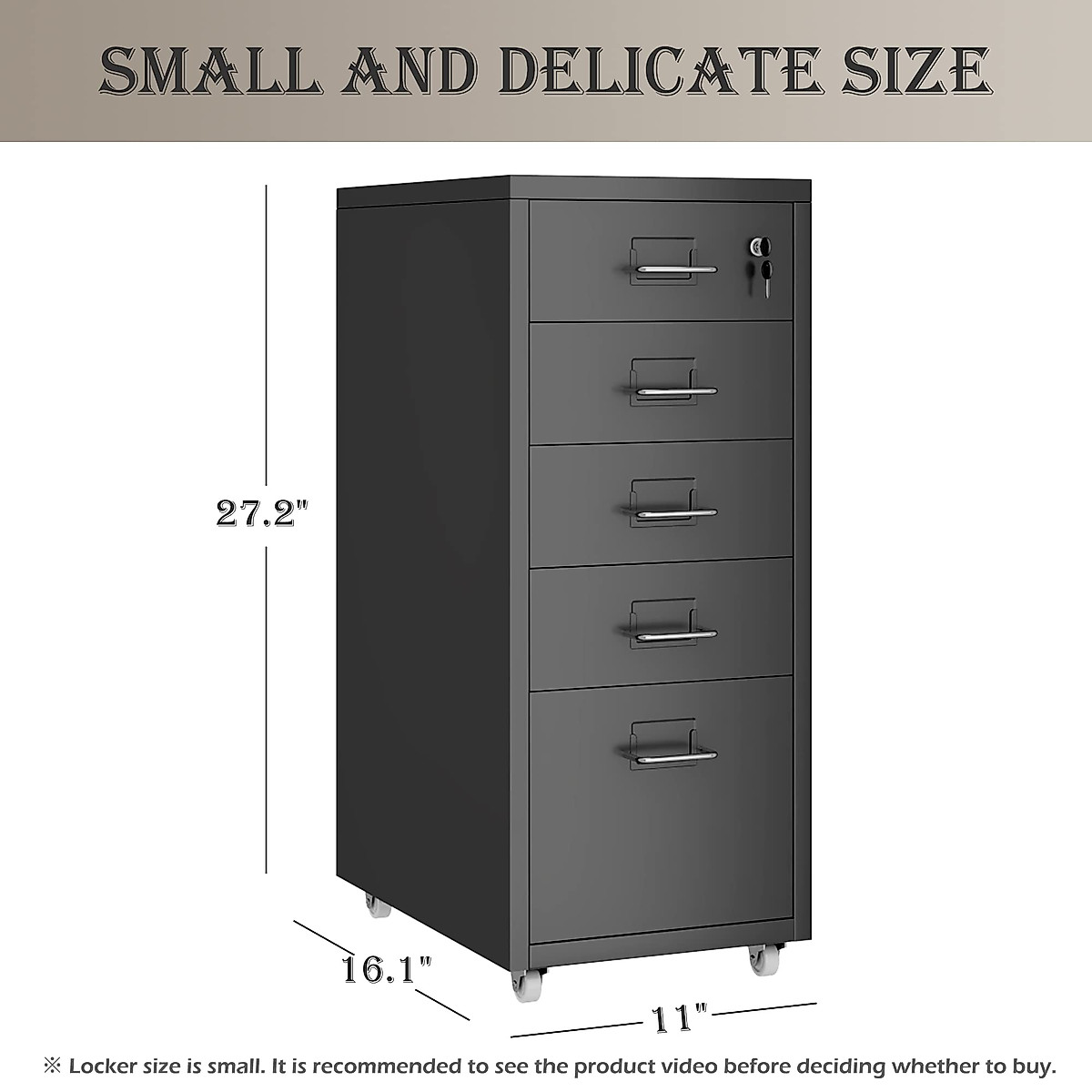 Mobile Storage Cabinet with 5 Drawers, Thickened Metal Storage Cabinet with Casters and Lock, Small Classification Storage Cabinet for Home Office and School, Black…