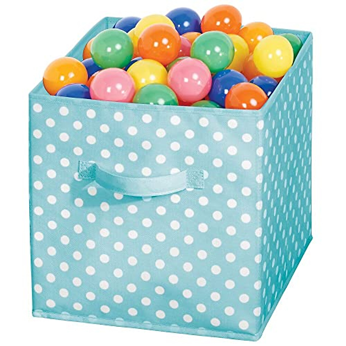mDesign Soft Fabric Closet Storage Organizer Cube Bin Box, Handle - Storage for Baby Child/Kids Room, Nursery, Toy Room, Furniture Units, Shelf - 12.75" high - Turquoise Blue/White Polka Dots