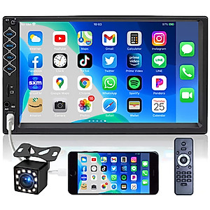 7 Inch Car Stereo Double Din Bluetooth 5.1,Car Radio Touch Screen FM Radio,Backup Camera/Support Mirror Link/Hands Free Calling,Steering Wheel Remote(SWC)/MP3/MP4/MP5 Subwoofer Player/2 Din Car Audio