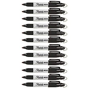 Sharpie Mini Permanent Markers with Golf Keychain Clips, Fine Point, Black Ink, 12-Pack