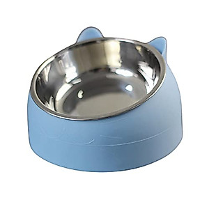 MagiDeal Pet Feeder 15° Raised Water Food Feeder Pet Supplies Tilted Elevated Non Slip Metal Single Bowl for Cat Dog for Indoor Cats Puppy Small Dogs, Blue