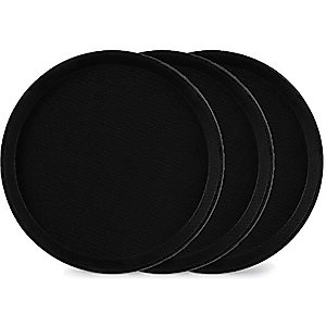 TOPZEA 3 Pack Restaurant Serving Trays, 11" Food Serving Tray Round Fiberglass Tray Non Slip Food Service Trays Platters for Restaurant, Parties, Breakfast, Cafe, Bar, Black