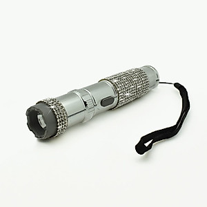 Streetwise Stun Gun Flashlight for Women Self Defense - Tactical Flashlight with Holster - Personal Safety Travel Devices for Girls - JOLT RhineStun 75,000,000* Silver