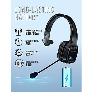 WUGEUSCH Wireless Headset with Microphone -Noise Canceling Headphones with Mic -Bluetooth On-Ear Earphones for Trucker, Office Work, Video Calling, Call Center -32H Talk Time, Clear Audio Transmission