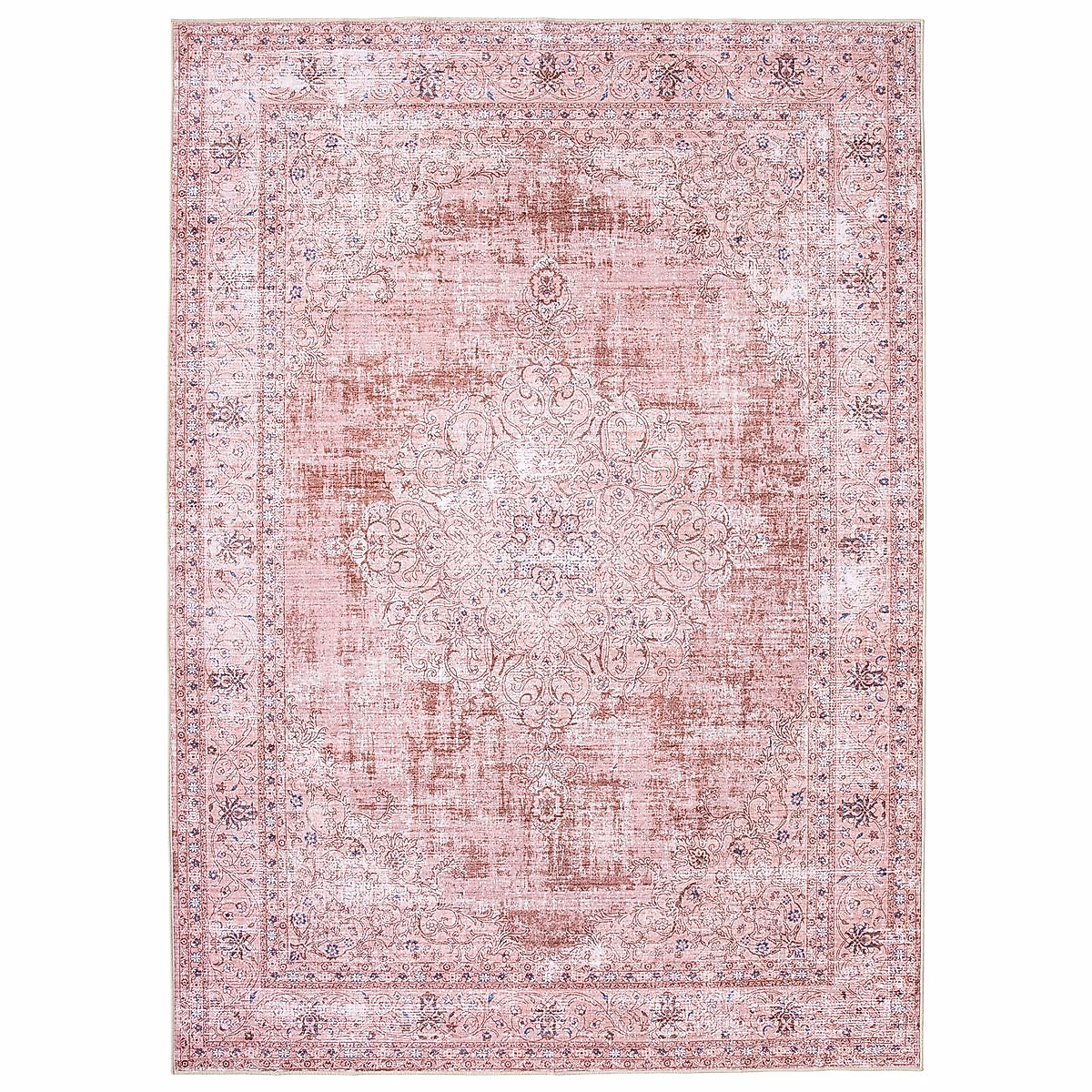 DECOMALL Kalina Washable Area Rugs Pink, Bohemian Vintage Foldable Carpet for Foyer Laundry Room Bedroom, 4x6ft