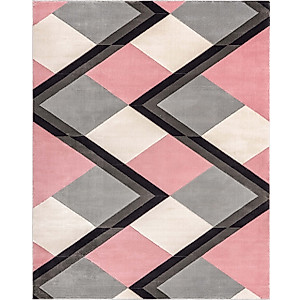 Well Woven Good Vibes Nora Blush Pink Modern Geometric Stripes and Boxes 7'10" x 9'10" 3D Texture Area Rug, Model