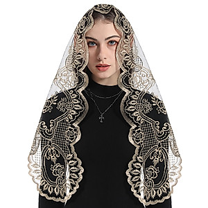 Bozidol Church Veil Lace Mantilla - Triangle Virgin Mary Head Covering Spanish Veil for Women