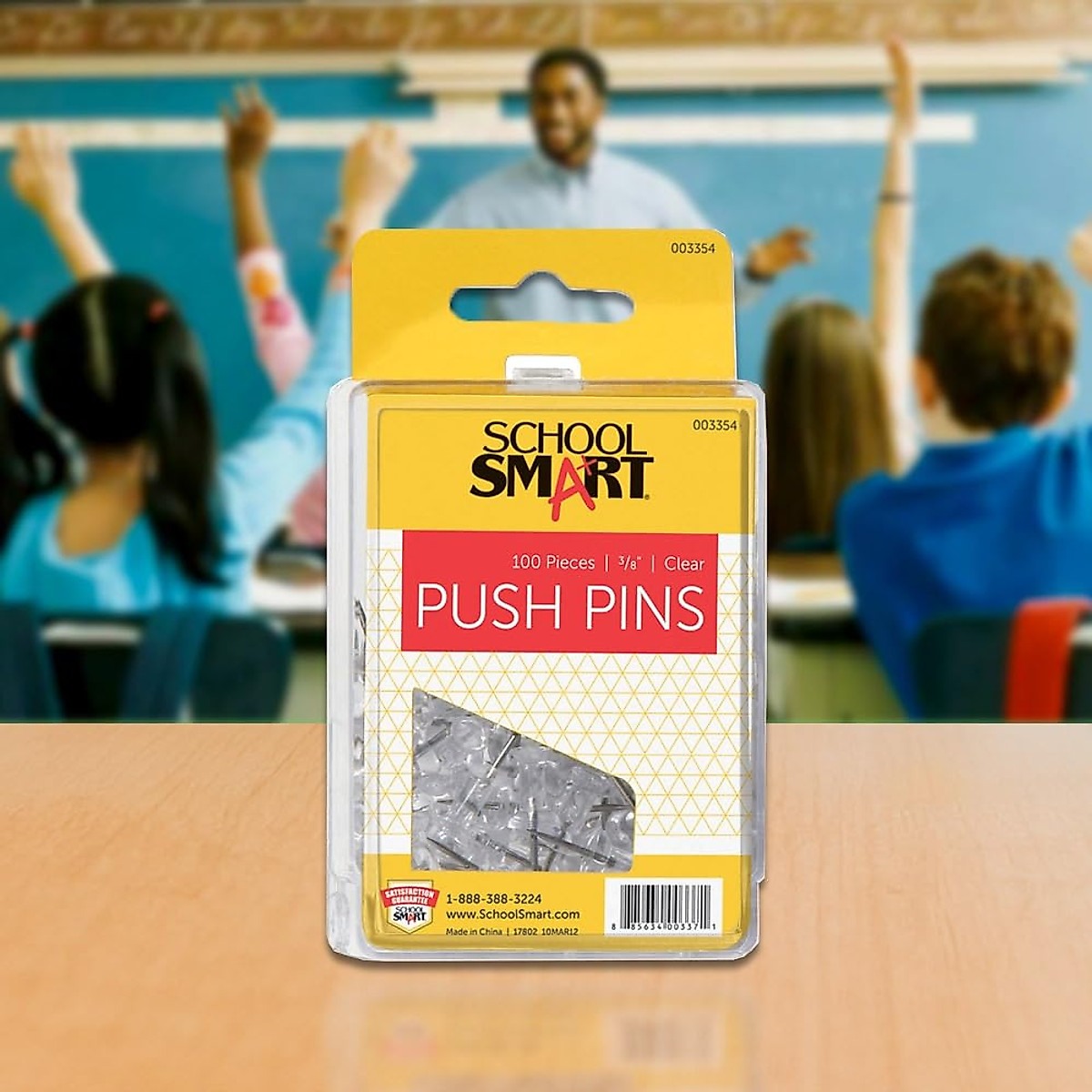 School Smart 003354 Clear Push Pin, 3/8" L (Pack of 100)