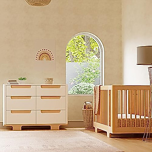 babyletto Yuzu 6-Drawer Dresser in White and Natural, Greenguard Gold Certified