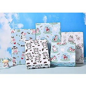 Sikiweiter Cow Print Wrapping Paper - Farmer Wrapping Paper, 12 Sheets Cute Cow Wrapping Paper for Birthday Baby Shower Christmas, 19.7 x 27.6 Inches Per Sheet