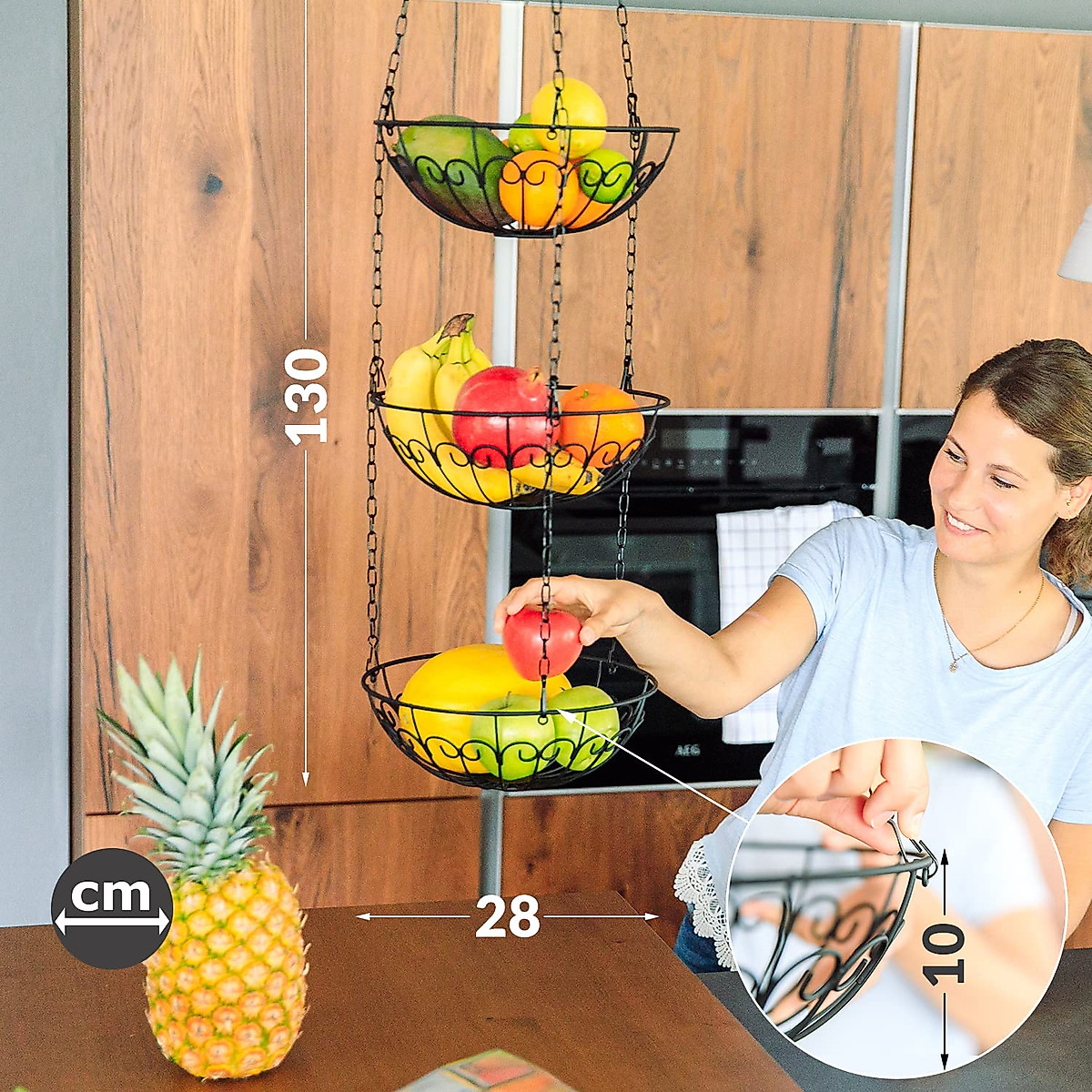 Chefarone Hanging Fruit Basket and Vegetable Basket - 3 Tier Hanging Storage Rack (Black)