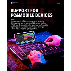 Donner DMK25 Pro MIDI Keyboard Controller, 25 Mini Key Portable USB-C MIDI Keyboard with 8 Drum Pads, OLED Display, Personalized Touch Bar, Music Production Software and 40 Teaching Courses