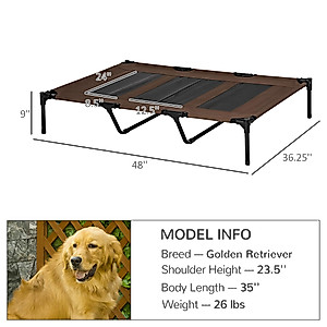PawHut 48" x 36" Elevated Breathable Dog Bed Portable Pet Cot w/Carry Bag Metal Frame Breathable Mesh Indoor and Outdoor Tan