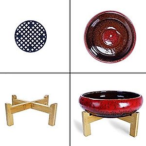 Succulent Pots with Drainage, Large Succulent Planters with 2.2lb Mini Rainbow Gravel Pebbles, Planting Tools Set for Beginner, Shallow Bonsai Pot with Stand Ceramic Cactus Flower Plant Container Bowl