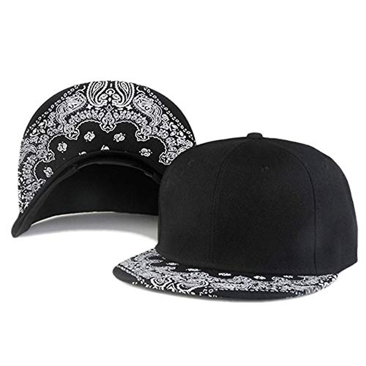 CNUSER Snapback Hats for Men Hip Hop Baseball Cap Paisley Flat Bill Brim Adjustable Black Dad Hats