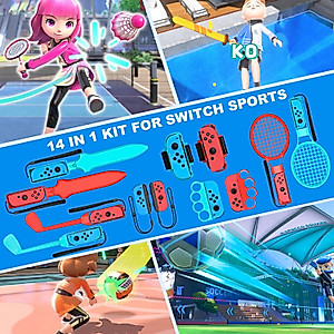 Switch Sports Accessories - 14 in 1 Switch Sports Accessories Bundle for Nintendo Switch/OLED Sports, Family Accessories Kit Compatible with Switch/OLED Sports Games