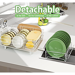 ideaglass Dish Drying Rack with Drainboard - 2 Tier Dish Racks for Kitchen Counter, Dish Drain Large, Stainless Steel Dish Strainer Set, White