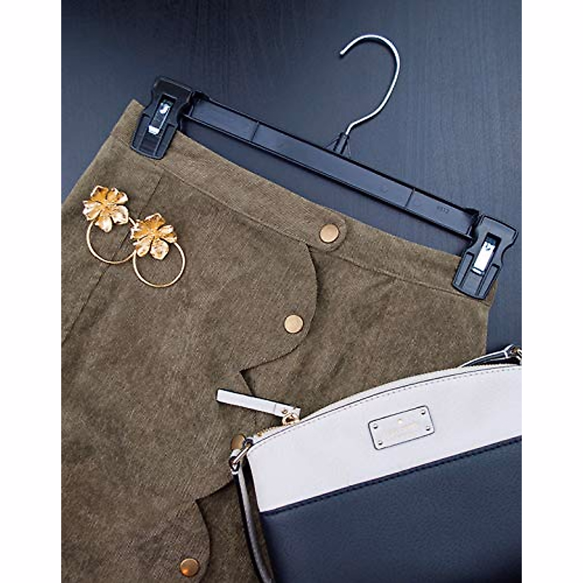 Hangon Recycled Plastic with Ridged Clips Pants Hangers, 12 Inch, Black, 10 Pack