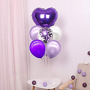 72pcs Purple Balloons Assorted Latex Purple Confetti White Balloons for Wedding Birthday Graduation Party Decorations