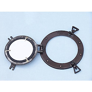 Hampton Nautical Bronze Decorative Ship Porthole Nautical Mirror, 8"