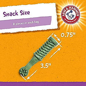Arm & Hammer For Pets Brushies Dental Treats for Dogs | Dog Dental Chews with Baking Soda Fight Bad Breath, Plaque & Tartar without Brushing | Mint Flavor, 8 Pcs